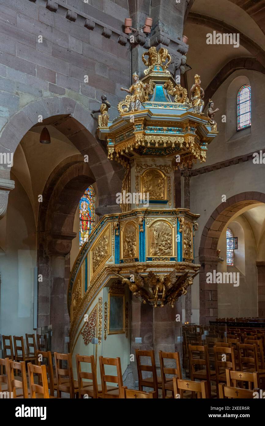Selestat, France - 06 25 2024: View of the Baroque preaching pulpit in ...
