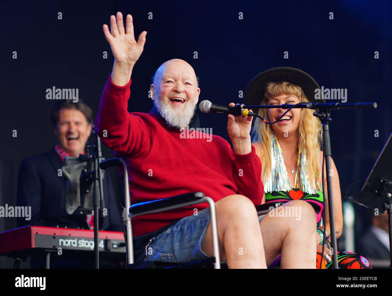 Sir Michael Eavis on the Park Stage at the Glastonbury Festival at ...