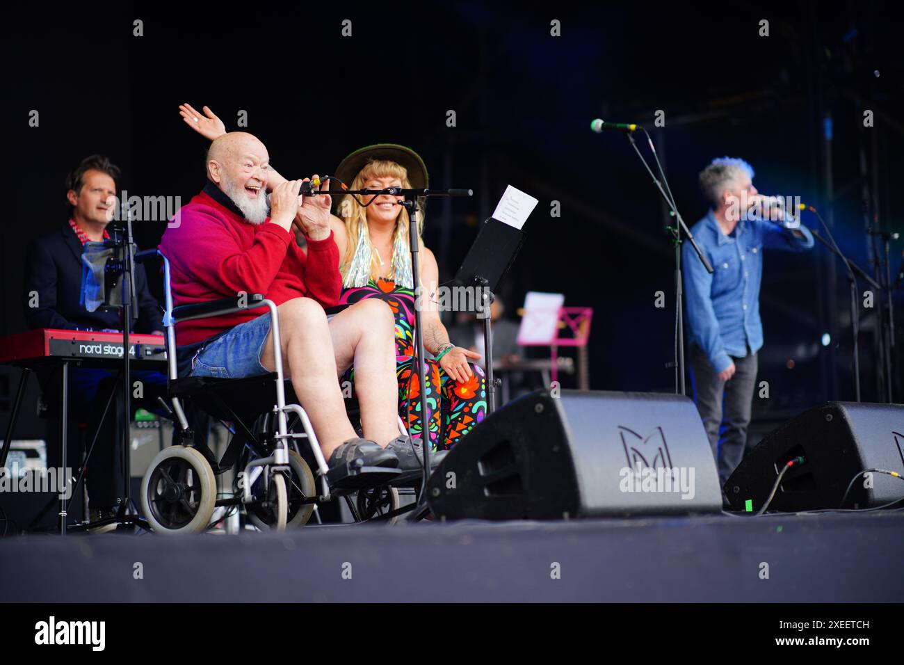 Sir Michael Eavis on the Park Stage at the Glastonbury Festival at ...