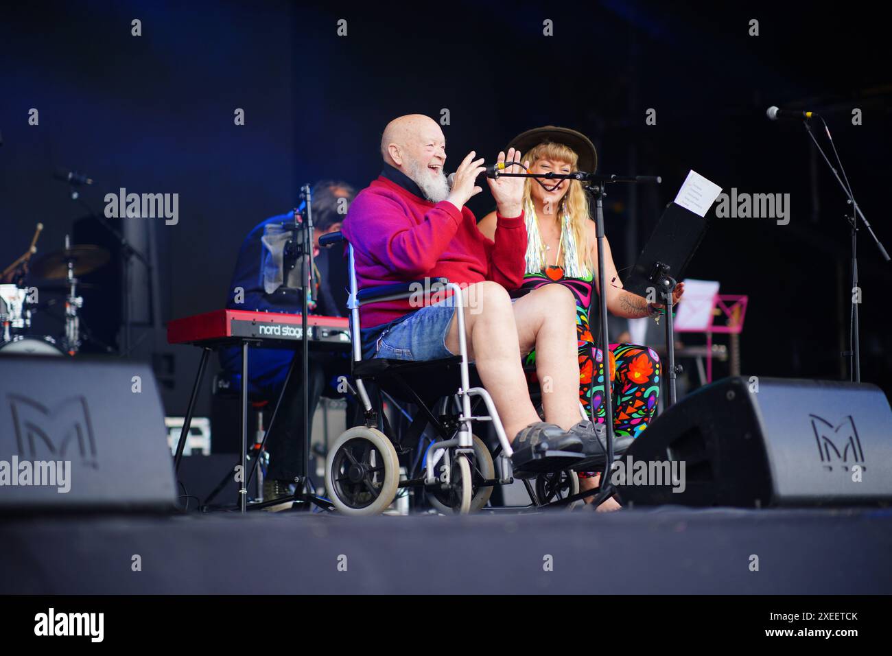 Sir Michael Eavis on the Park Stage at the Glastonbury Festival at ...