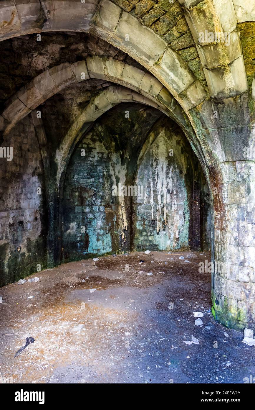 The only surviving room of the abandoned 13th century Morlais Castle ...