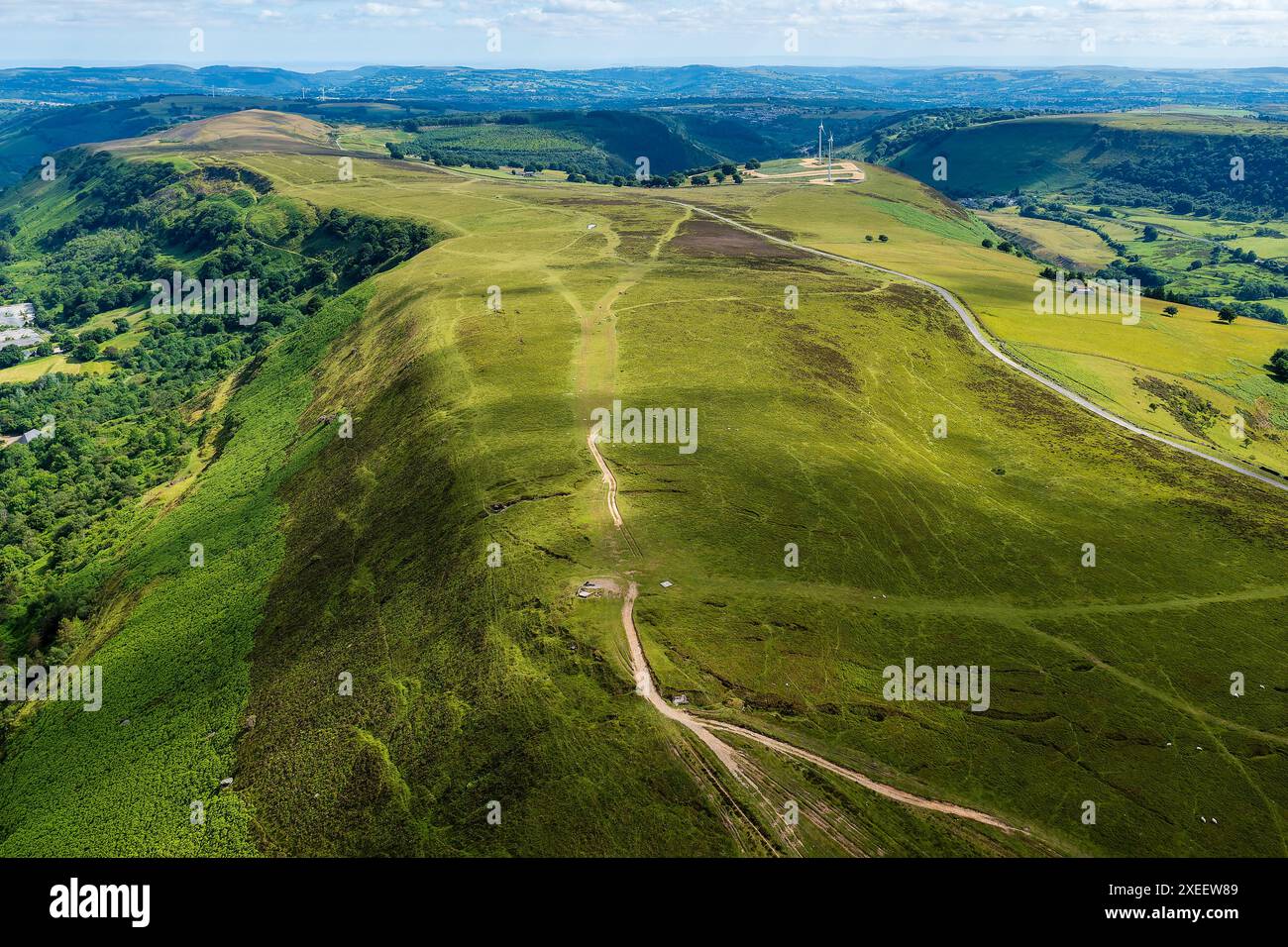 Aerial view of the Domen Fawr mountain between Tredegar and Ebbw Vale ...