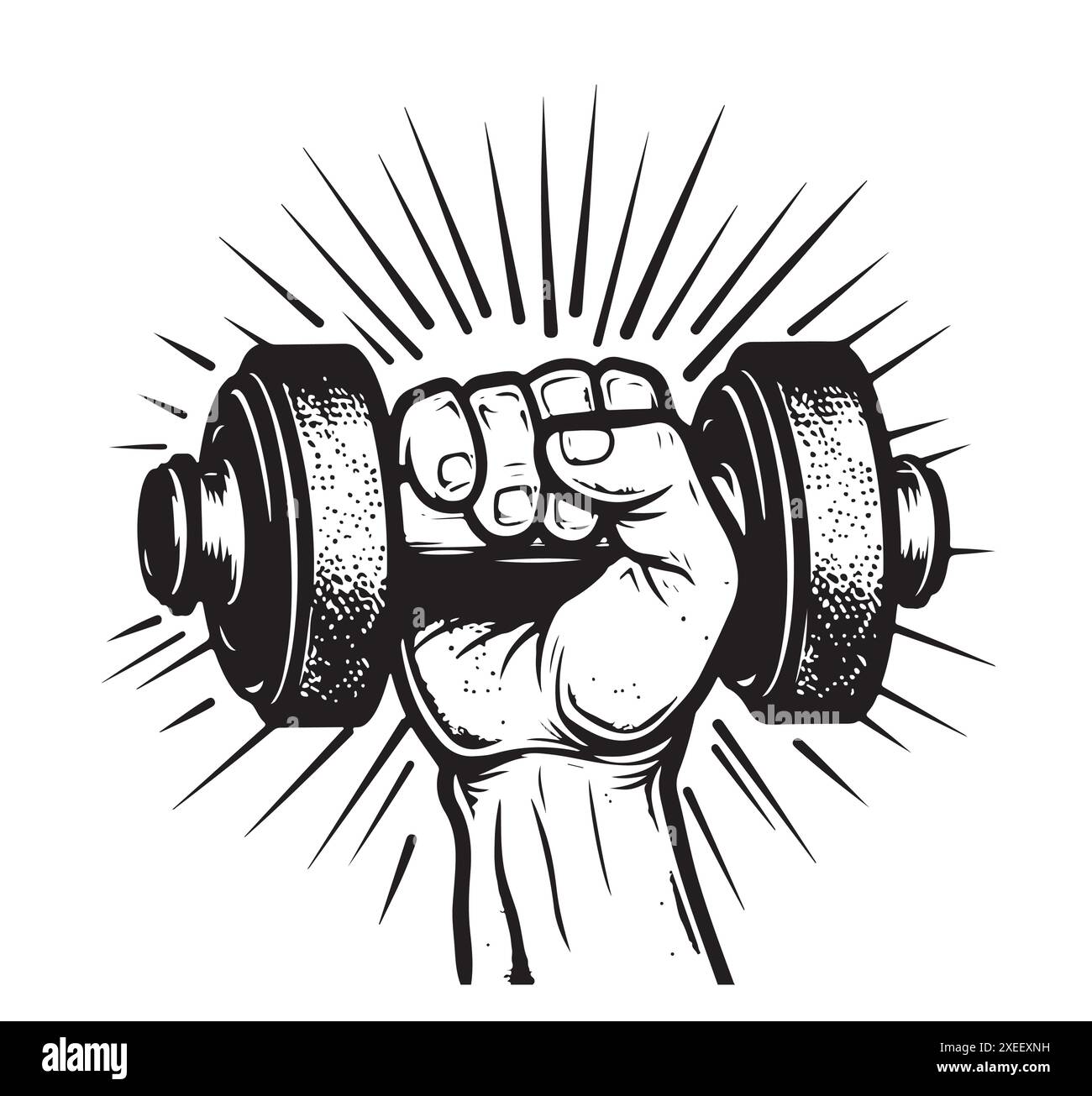Vector illustration Hand drawn fist with dumbbell. Sketch Design. Gym emblem Stock Vector Image ...
