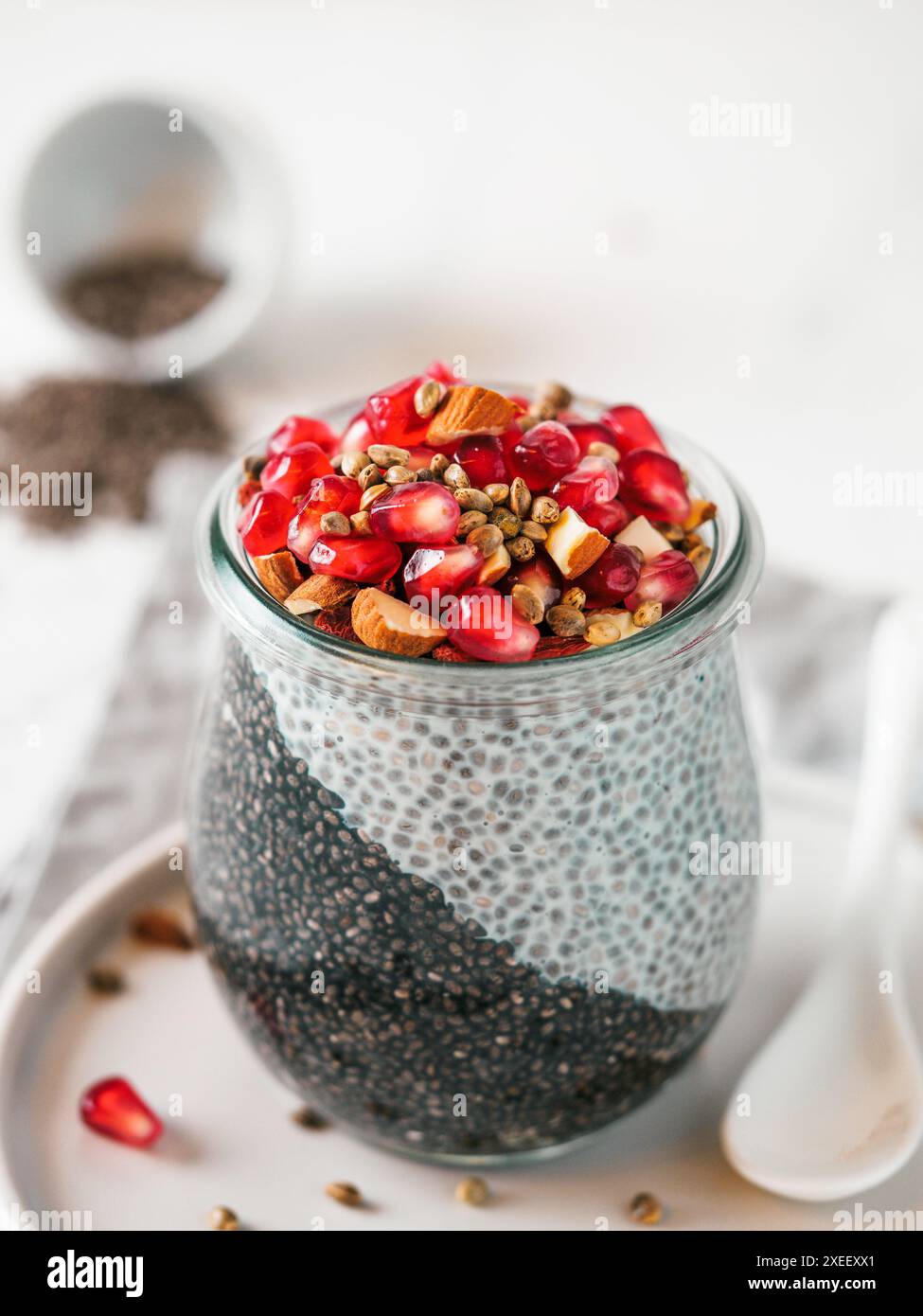 Two colors chia pudding, hemp seeds, copy space Stock Photo - Alamy