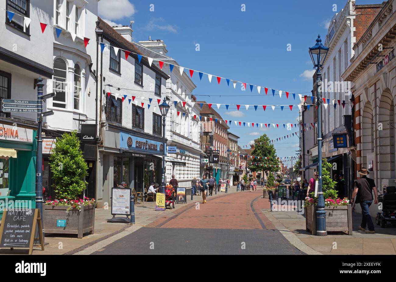 High street and shops in Hitchin, Hertfordshire, England Stock Photo ...