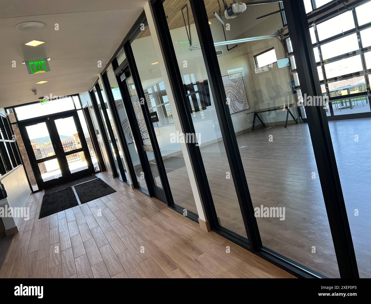Modern Hallway of Suburban Neighborhood Clubhouse Stock Photo - Alamy