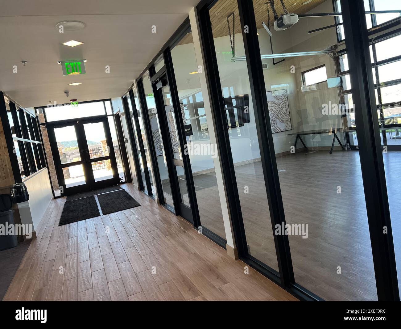 Modern Hallway of Suburban Neighborhood Clubhouse Stock Photo - Alamy
