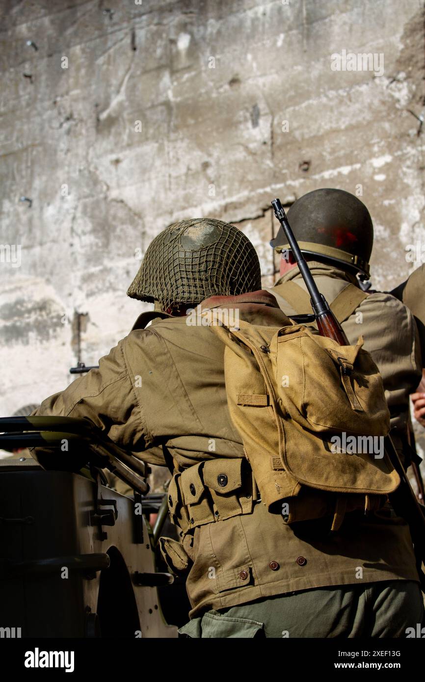 Historical reconstruction. An American infantry soldiers from the World ...
