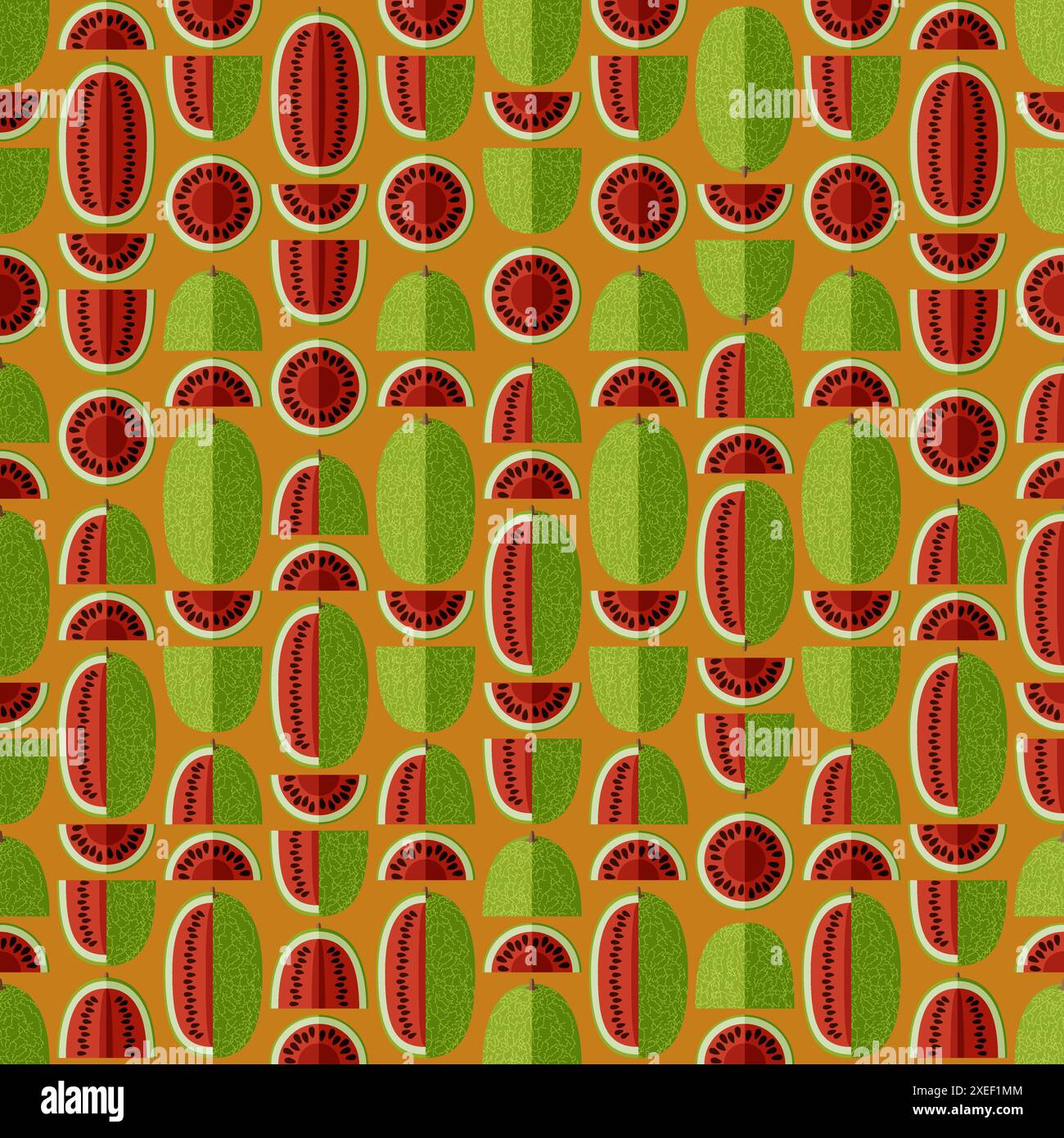 Seamless pattern with Ali Baba Watermelon.Fruit and vegetables. Flat ...