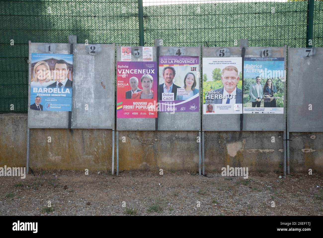 St-Maximin-La-Sainte-Baume, France, 27th June 2024. Election posters ...