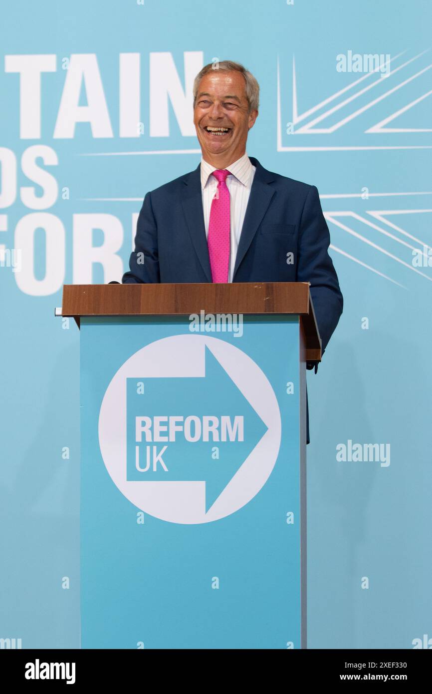 27th June, Nigel Farage leader of Reform UK addresses the media and ...