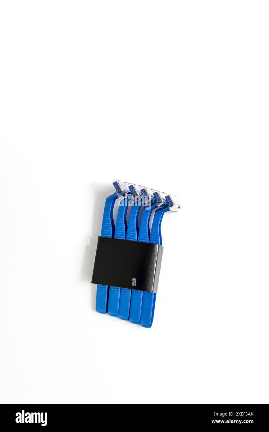 Mockup Isolated Set of Disposable Blue Plastic Razors On White ...