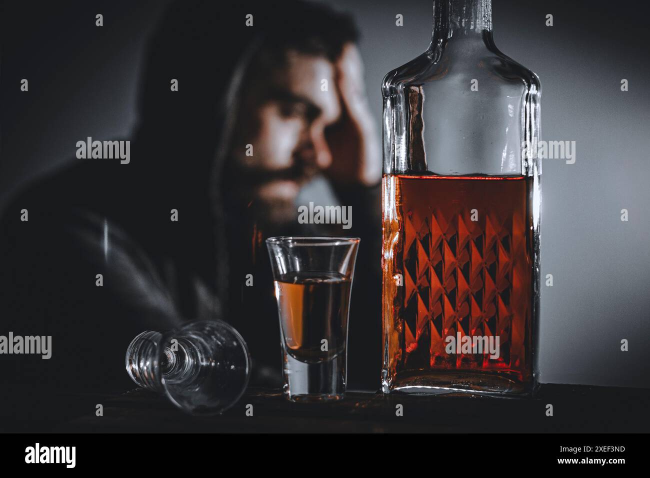 Silhouette depressed man bottle hi-res stock photography and images - Alamy