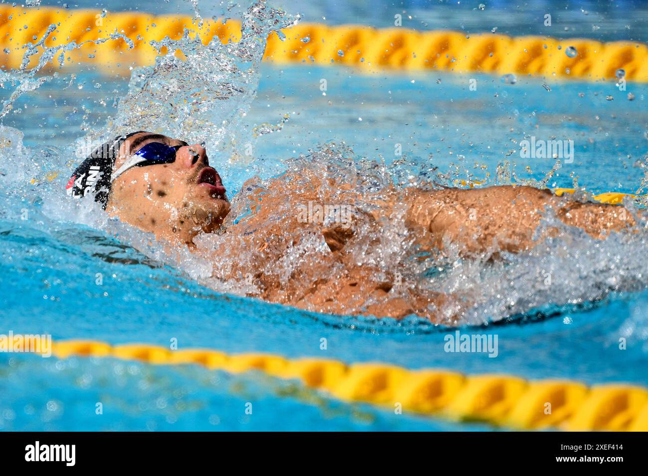 Thomas Ceccon of Italy competes in the 50m Backstroke Men Heats during ...
