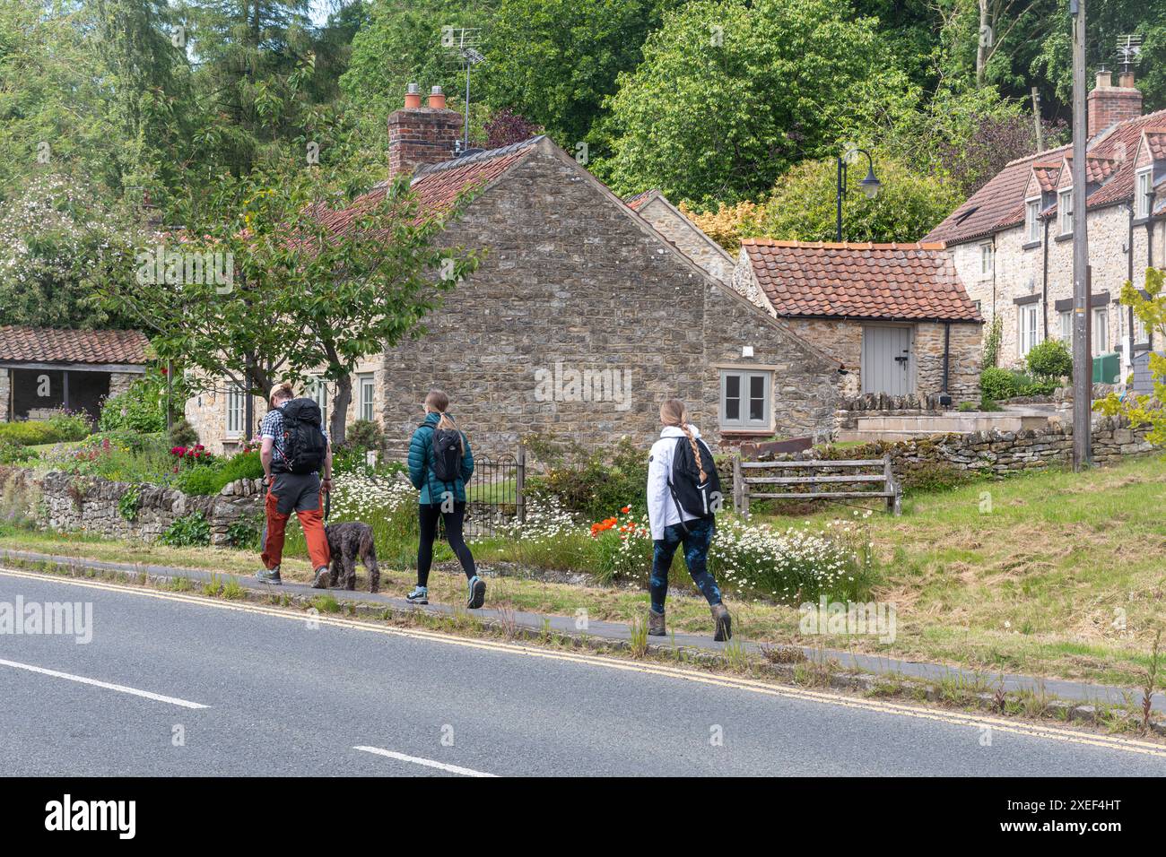 Three young people walking walkers in Helmsley, a pretty town in the ...