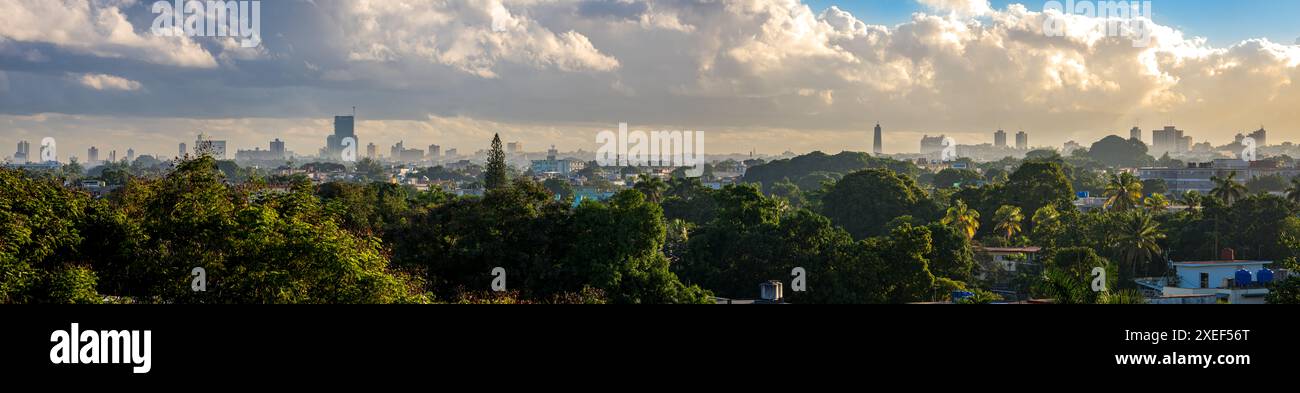 Sun rises over Havana, Cuba, wide-angle panoramic view captures the ...