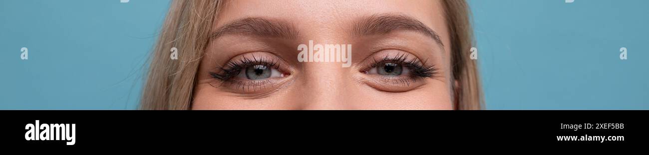 Horizontal wide closeup photo of stunning female eyes in love Stock ...
