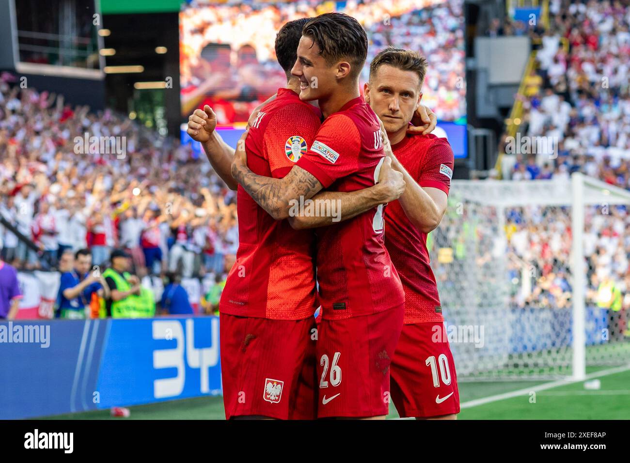 Robert Lewandowski, Kacper Urbanski, Piotr Zielinski of Poland celebrate a goal during the UEFA ...