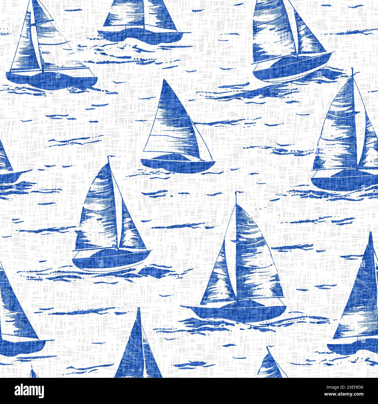 Coastal sail boat in azure ocean blue seamless background. Modern ...