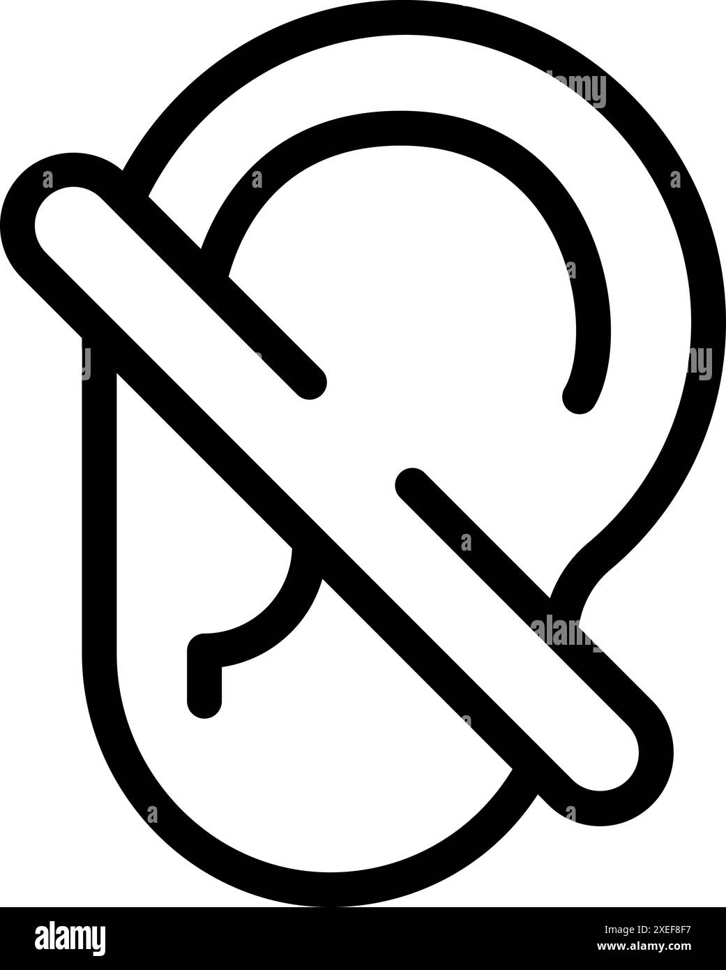 Simple line icon of an ear crossed out with a line, indicating a lack ...