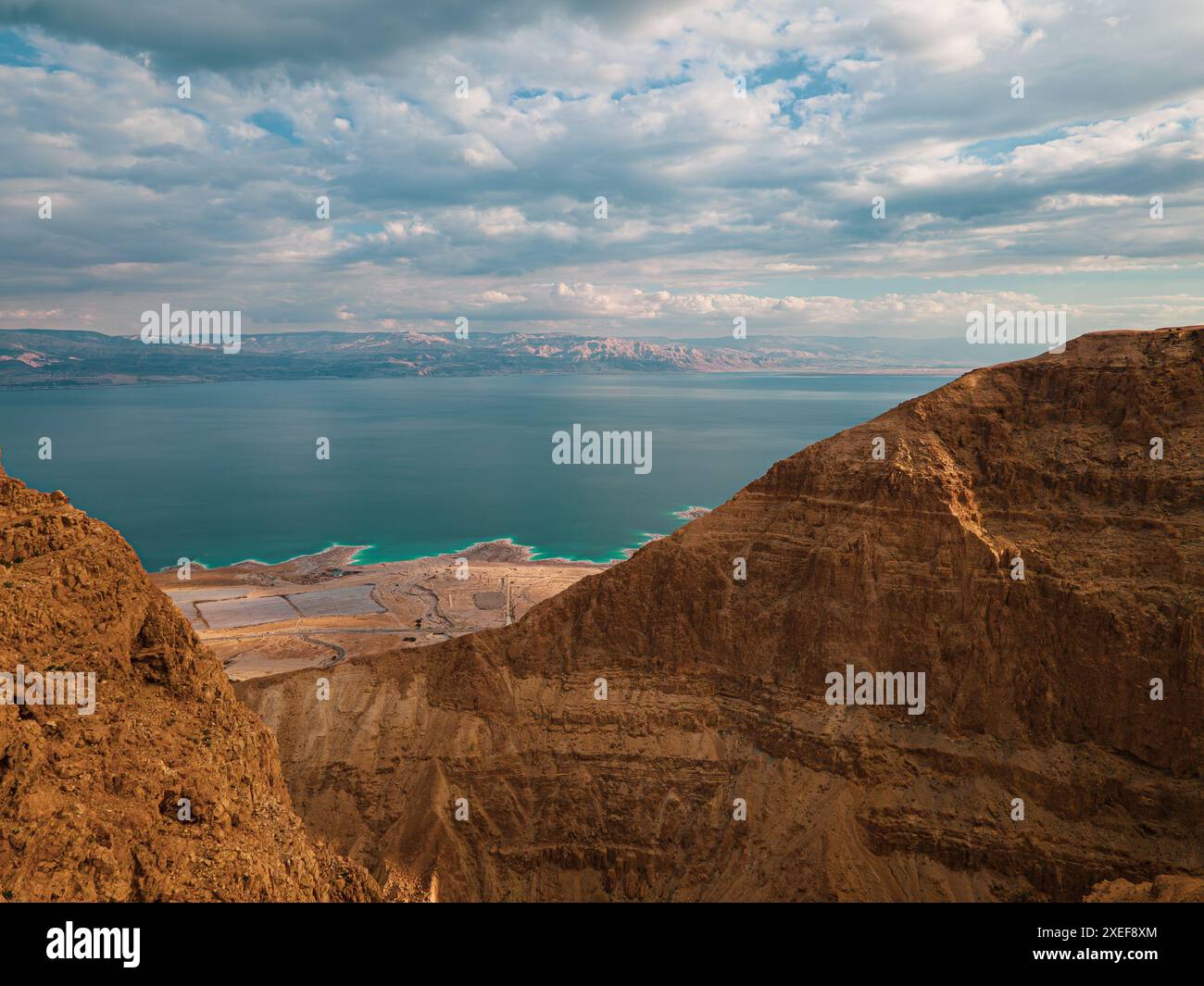 An aerial stunning view of the Dead Sea and the surrounding Judean ...