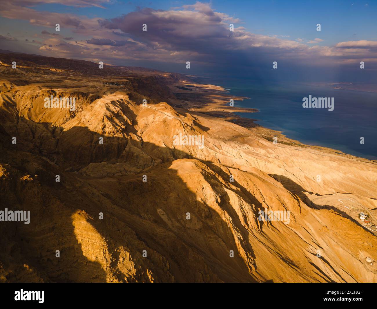 An aerial stunning view of the Dead Sea and the surrounding Judean ...