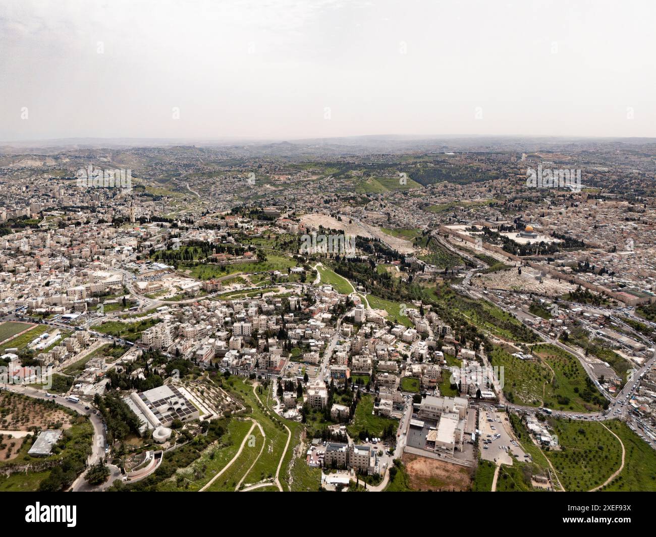 An aerial view of Jerusalem, highlighting Kidron Valley, Temple Mount ...