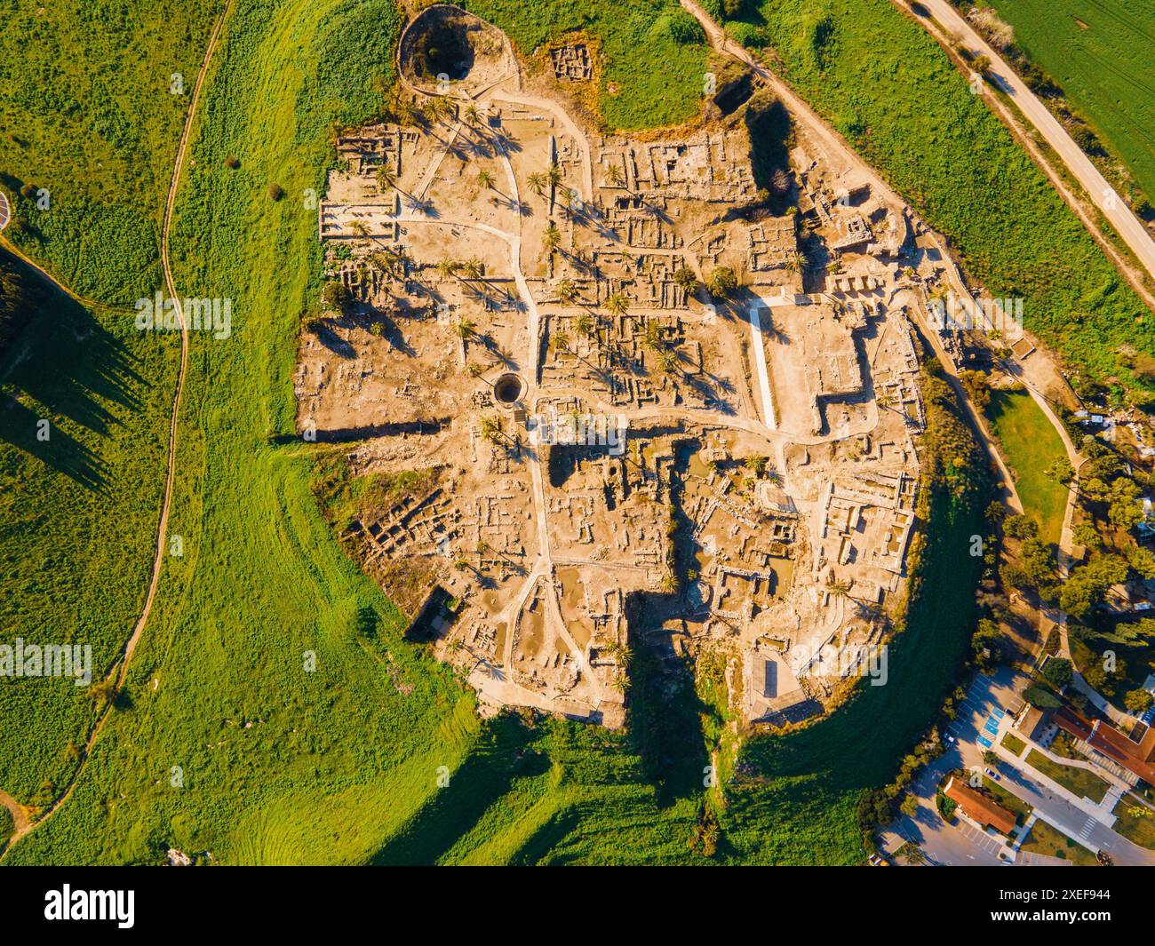 An aerial view of the scenic Tel Megiddo, the ancient Armageddon site ...