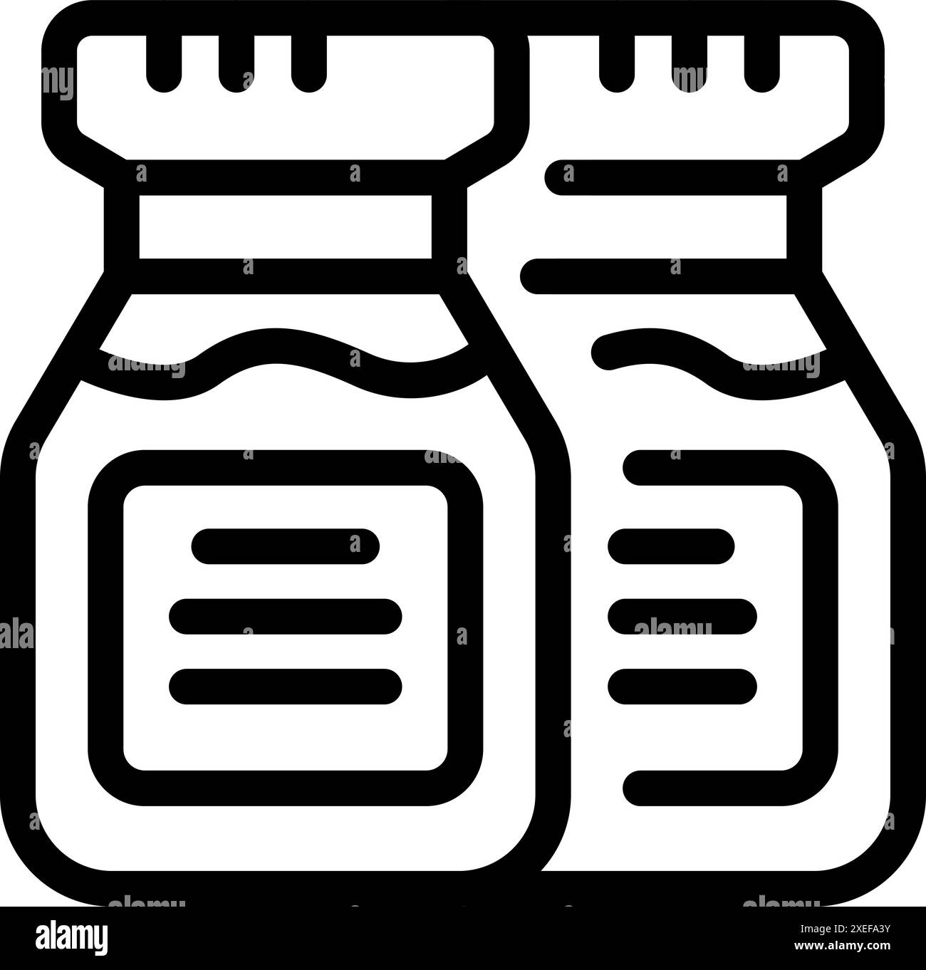 Simple black and white icon of two medical jars containing pills ...