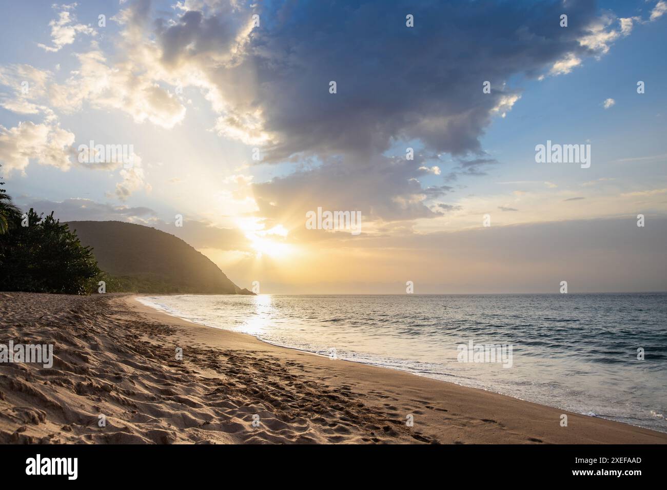 Guadeloupe, Caribbean island view over Grande Anse beach. Lonely bay in ...