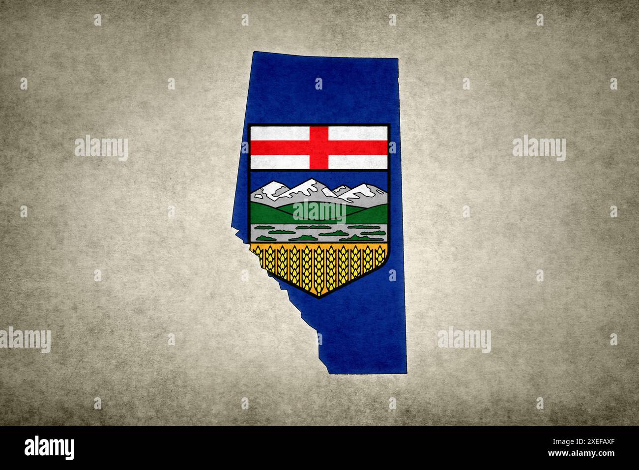 Grunge map of the province of Alberta (Canada) with its flag printed ...