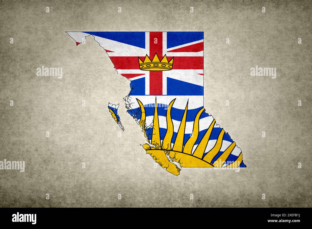 Grunge map of the province of British Columbia (Canada) with its flag ...