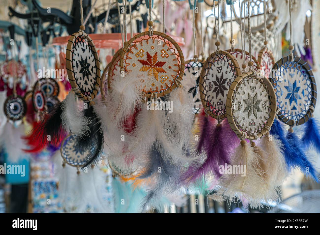 NICOSIA, CYPRUS-JUNE 18, 2024: Souvenirs with embroidery decorations ...
