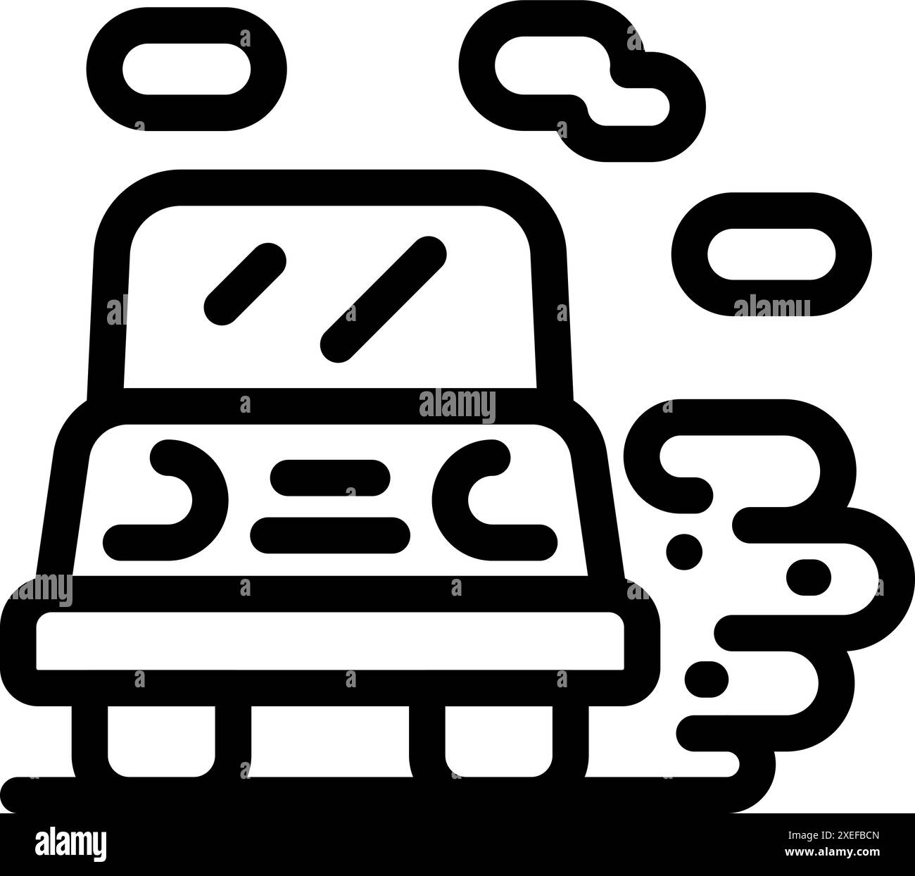 Line drawing of an old car driving and leaving a cloud of pollution ...