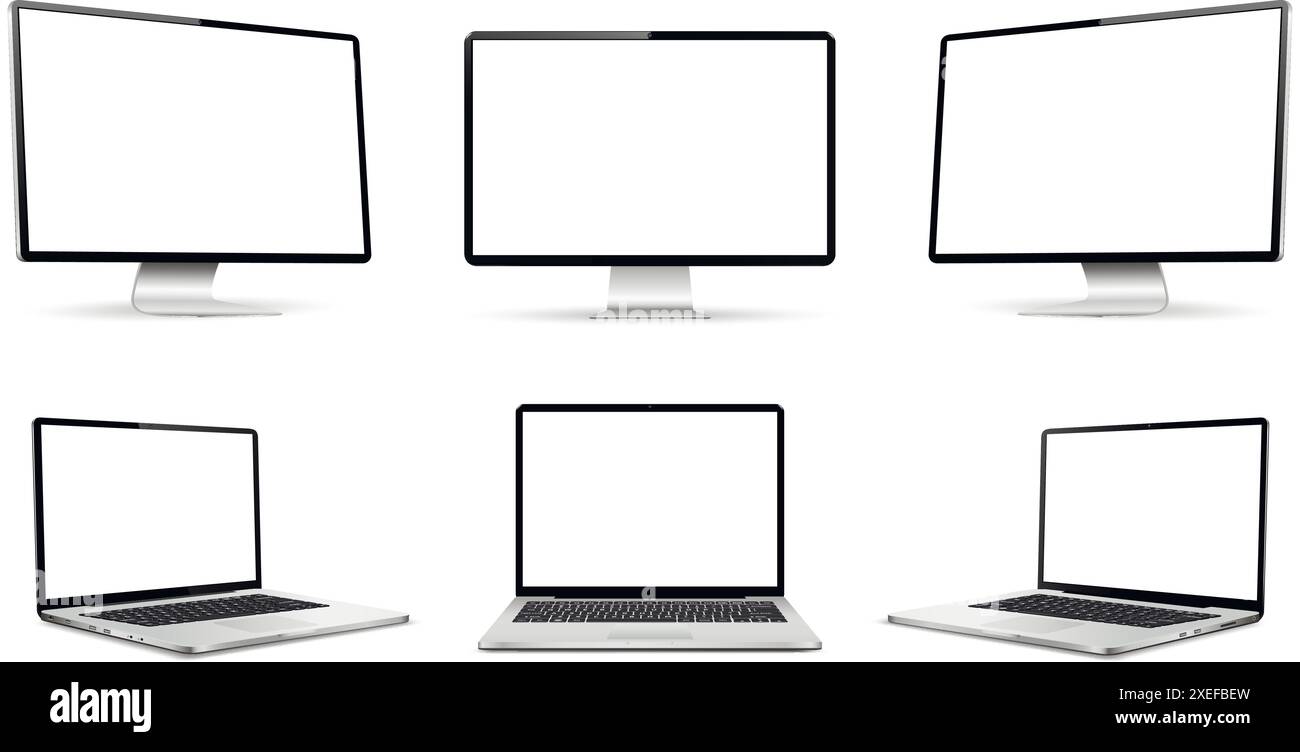 Realistic computer screen with laptop mockup. Computer display and ...