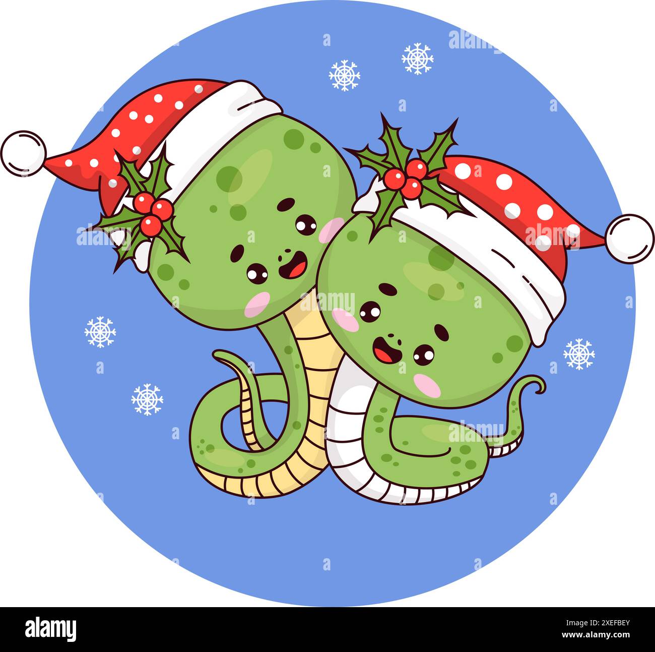 Couple cute Christmas snake wearing Santa hats. Romantic reptile girl ...