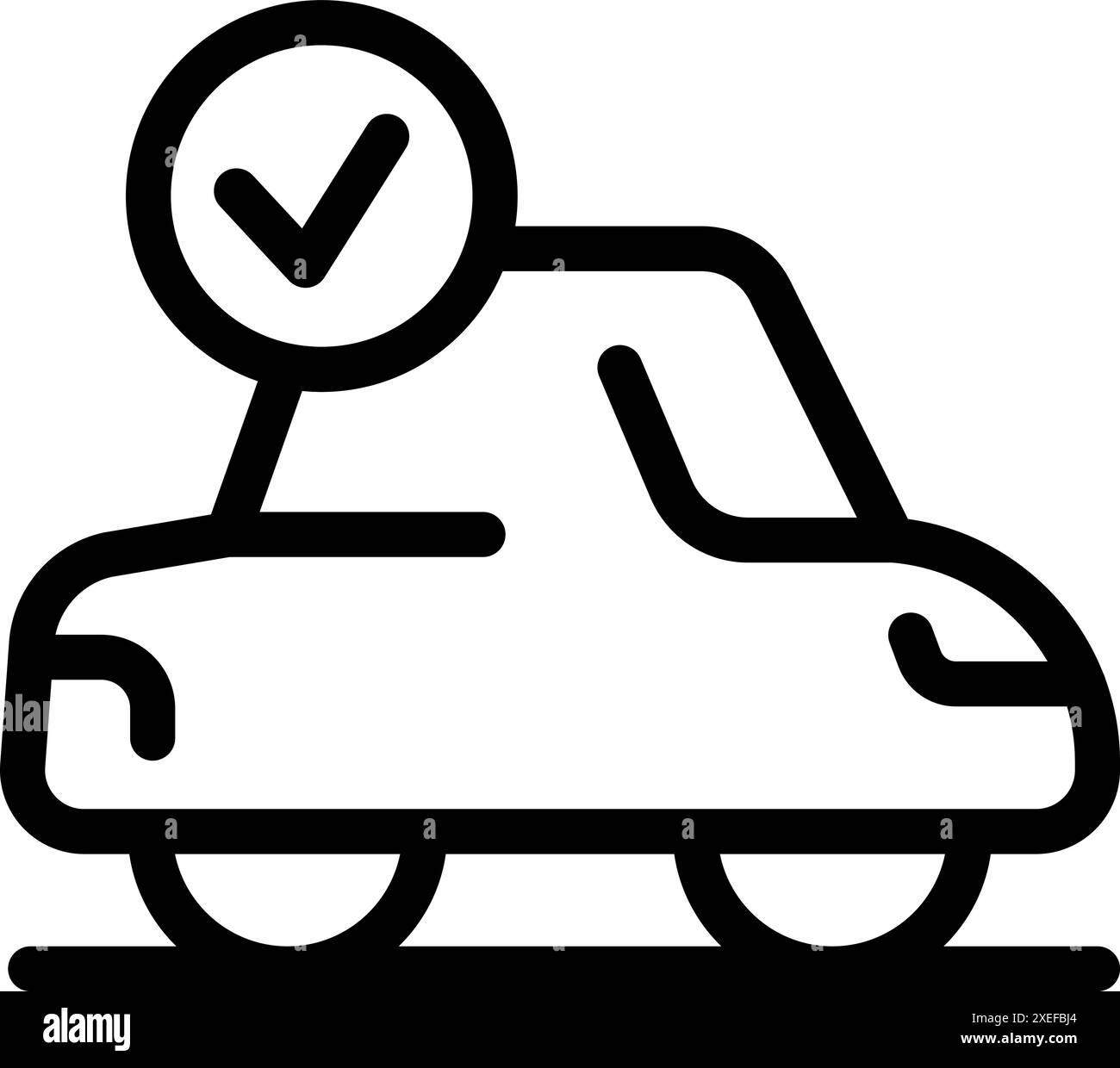 Line icon of a car with a check mark, representing a car passing ...
