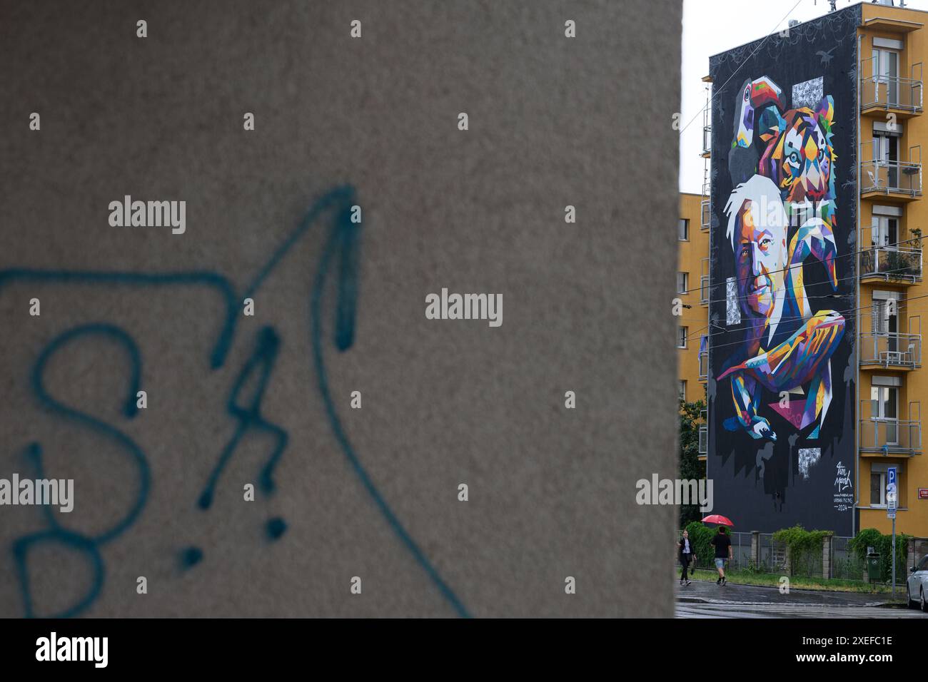 Praha, Czech Republic. 27th June, 2024. A mural by French artist Tim Marsh, who painted the ...