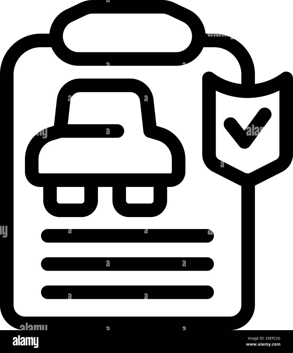 Line art icon of a car insurance policy protecting a vehicle with a ...