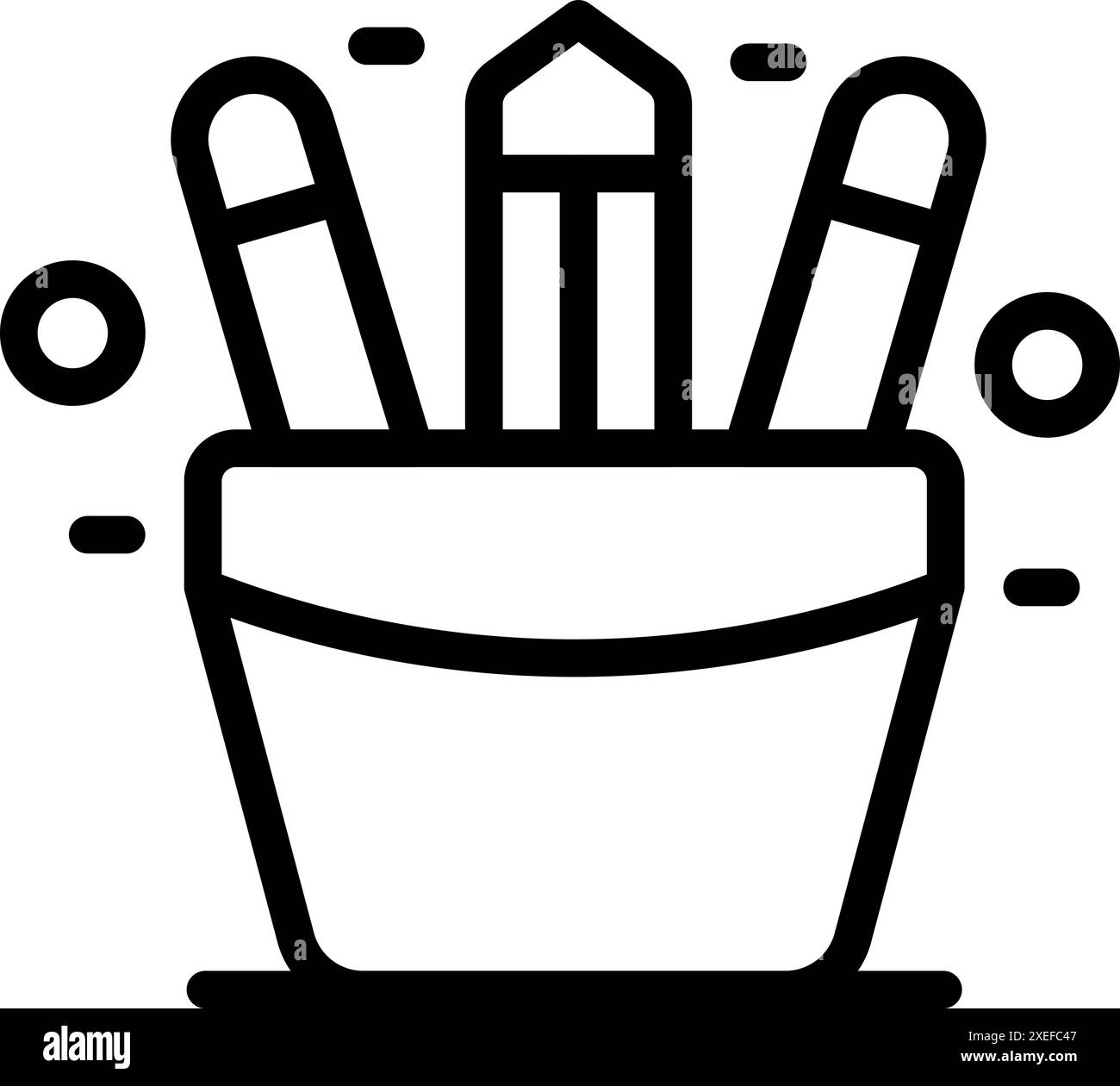 Line art icon of pencils and pens in a pot, representing creativity and ...