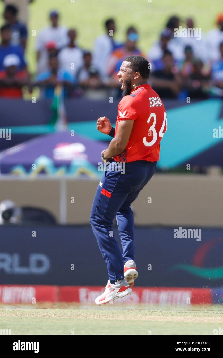 England's Chris Jordan celebrates India's Shivam Dube during the 2024 ...