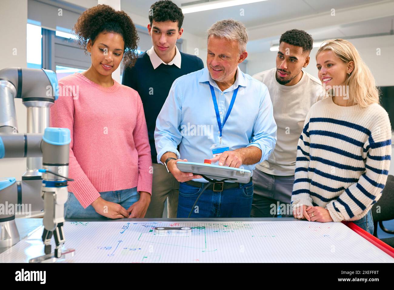 Group Of College Or University Engineering Students In Robotics Class ...