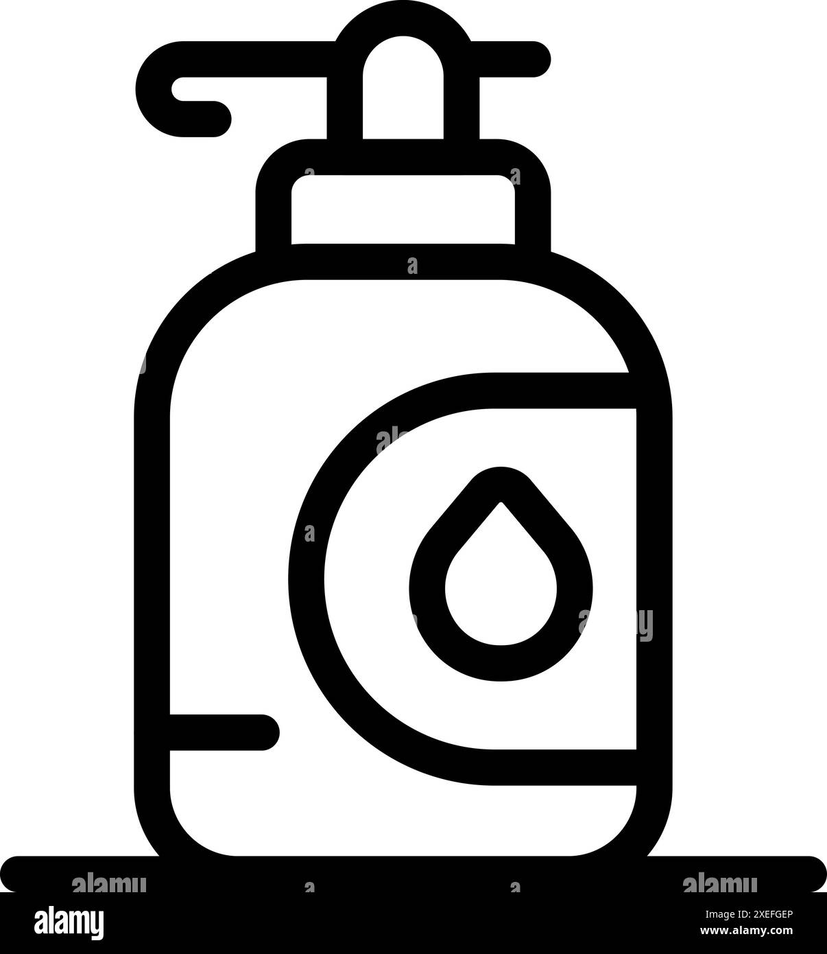 Simple black and white line drawing of a dispenser bottle with pump for ...