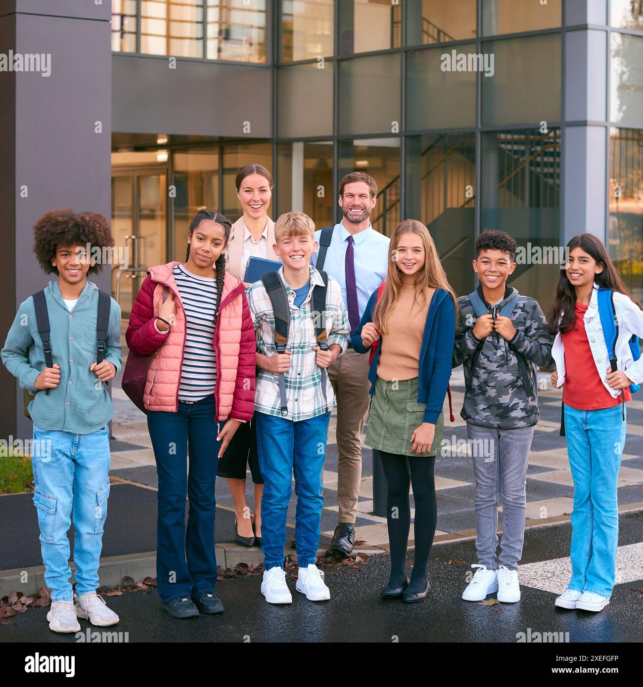 Portrait Of Class Of Secondary Or High School Pupils Standing Outside ...