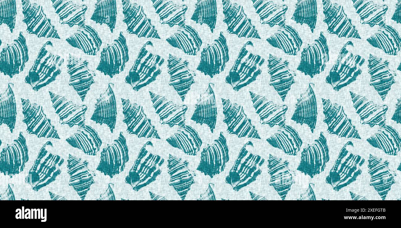 Teal turquoise blue white shell motif with linen seamless batik border ...