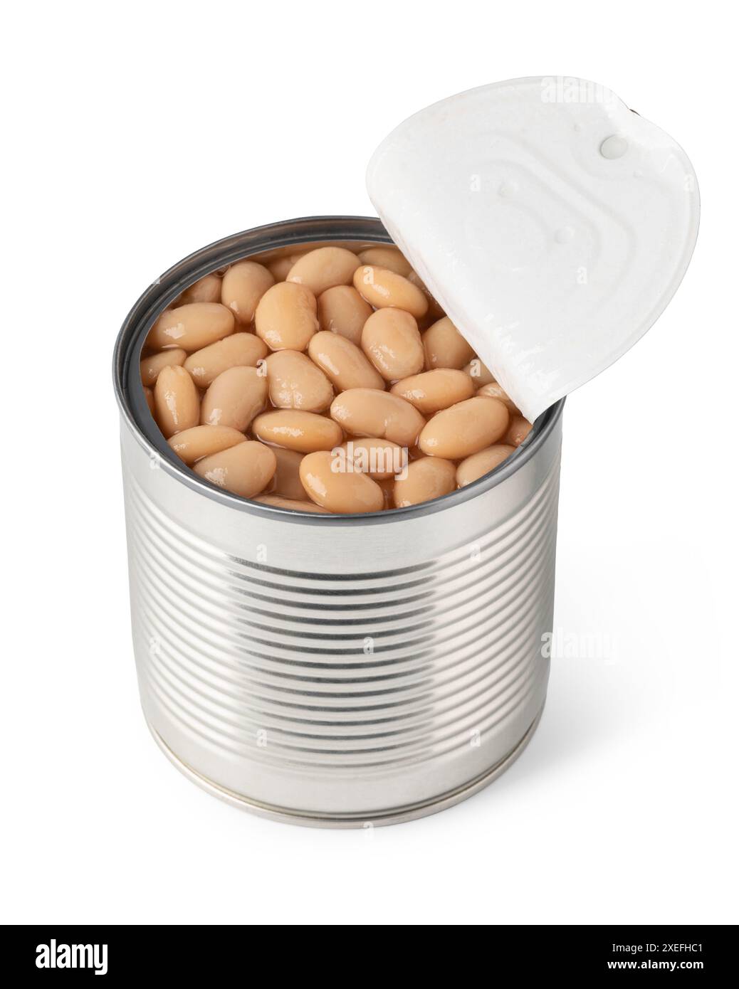 Opened tin can with beans Stock Photo - Alamy