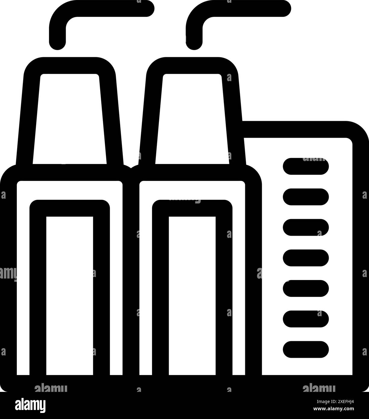 Simple bold line icon representing an industrial plant releasing smoke ...