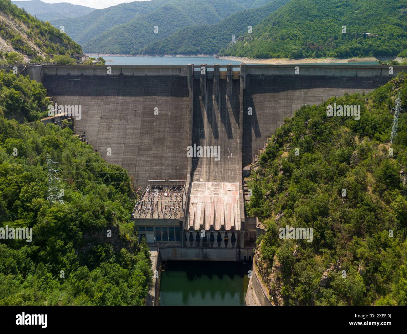 Aerial view of a hydroelectric power plant dam, showcasing the ...