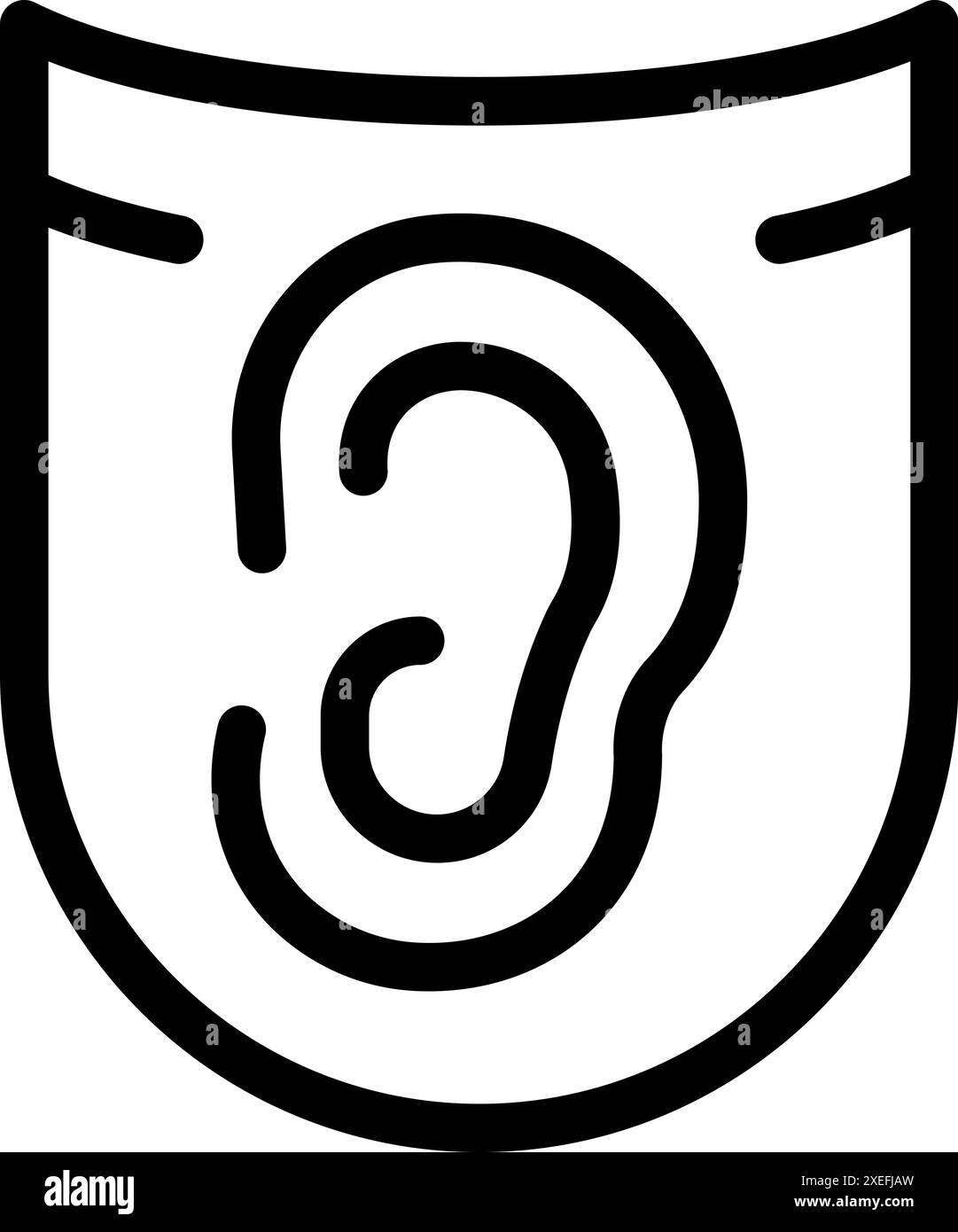 Bold black line icon of an ear inside a security shield, symbolizing ...