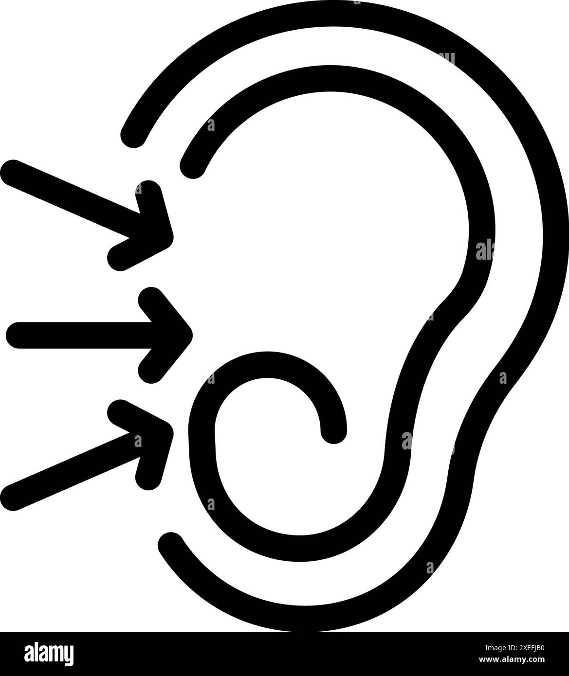 Simple black and white icon of an ear receiving sound waves Stock ...